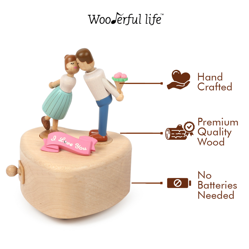 Romantic Wooden Music Box | Couple Kiss | Wooderful Life | ShopMusicBox.com